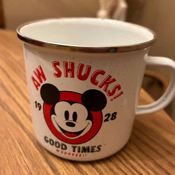 Disney | Kitchen | Disney Mickey Mouse Enamel Coffee Mug Aw Shucks ...
